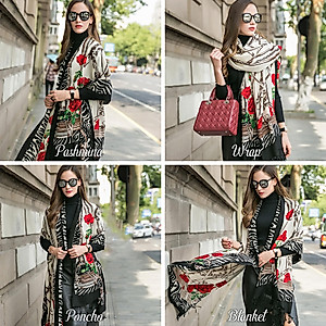 DANA XU Luxury 100% Pure Wool Oversized Extra Large Warm Floral Cashmere Pashmina Scarf Shawl And Wrap For Women Blanket Cape