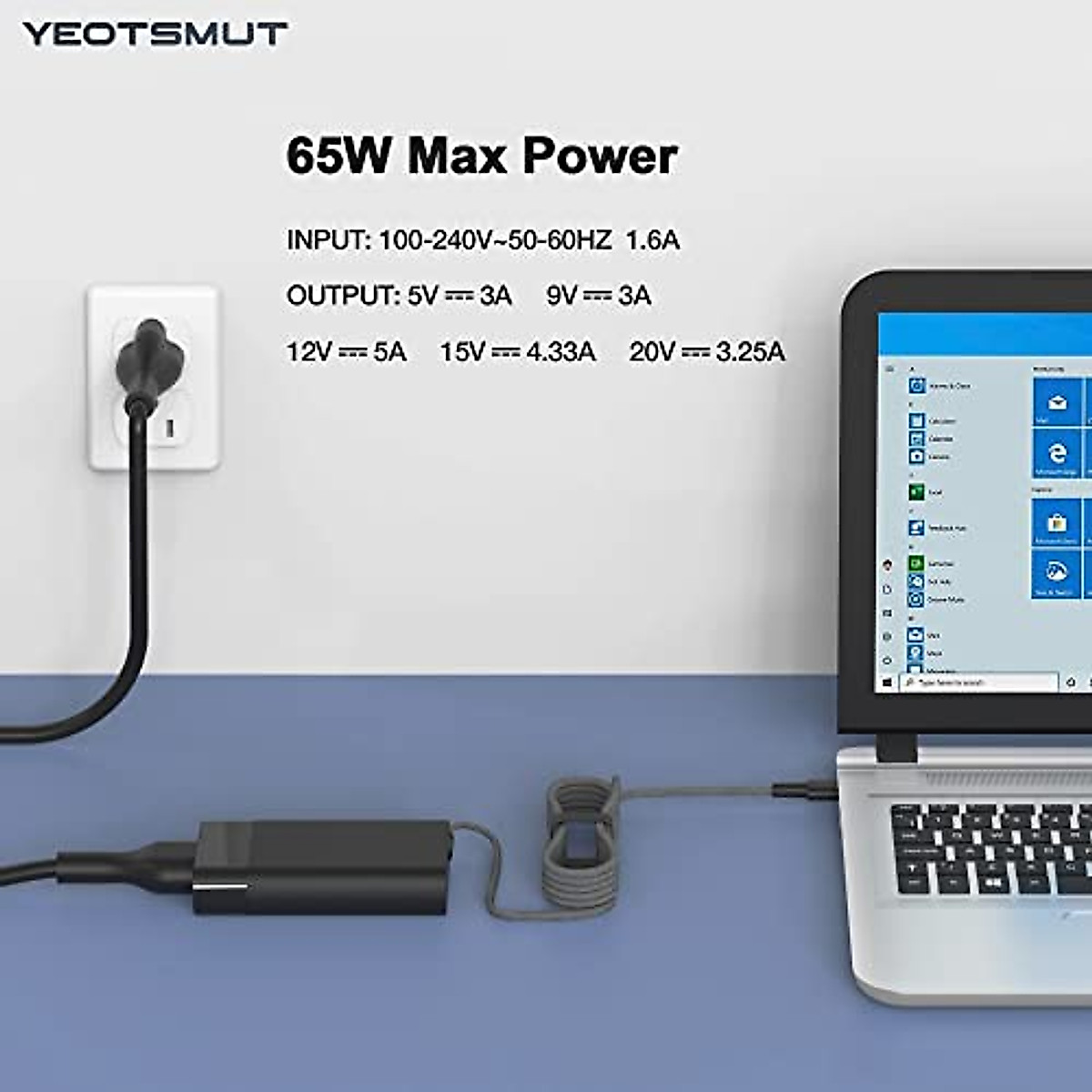 New Slim HP 65W USB-C Power Adapter Fit hp Spectre x360 Charger,Dell Latitude 7275 7370 5420 XPS 13 9250 9360 9365 9370 9380 9550 Fast Charging Type C Travel Laptop Power Adapter