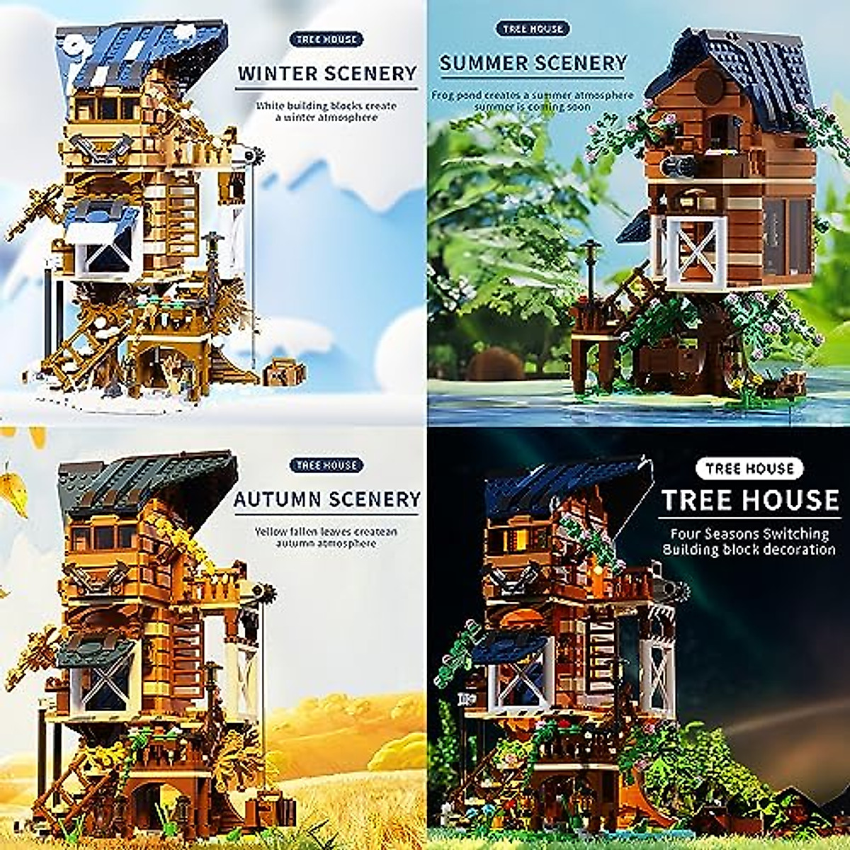 Treehouse Building Set, 4 in 1 Street View Tree House Building Blocks Toy, Halloween Xmas Gift for Boys Girls Age 8+, Teen & Adult(Compatible with Lego Set)