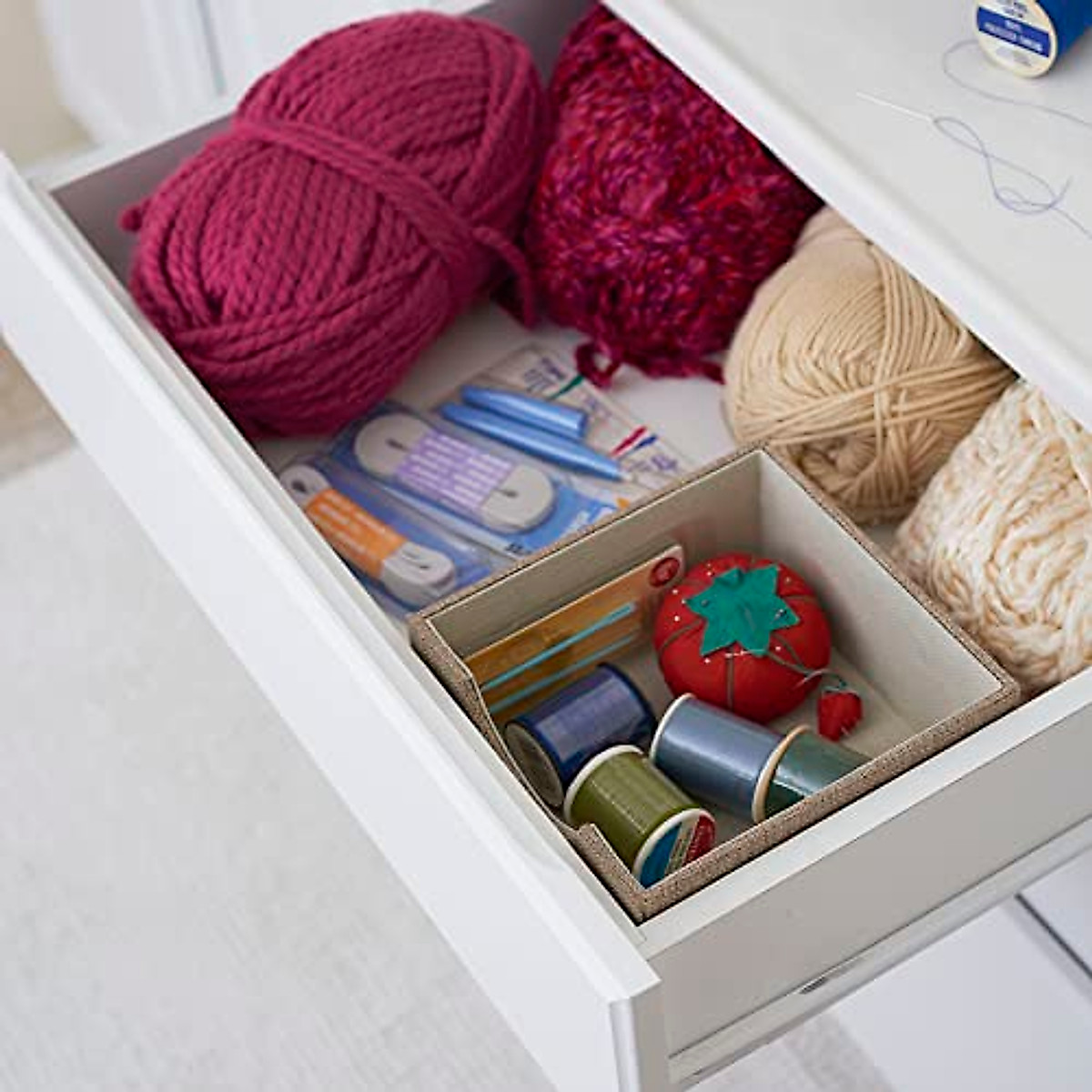 Household Essentials Double Accessory Organizer Tray, Small Square Organizer, Sleek and Stylish, Sturdy Frame with Fabric Covering, Brown