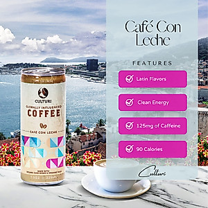 Culturi Organic Canned Coffee - All Natural Non-GMO Cold Brew Coffee with Whole Milk and Cane Sugar - Cafe Con Leche - Preservative Free, Shelf Stable, Best Served Cold (12 Pack of Cans)