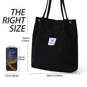 TELLUMO Fashion Corduroy Tote Bag Cow Print Bag Purses for Women Teen Girls with Inner Pocket (Black)