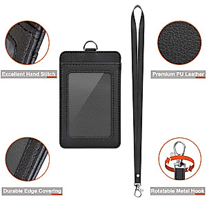 PU Leather ID Badge Holder, Life-Mate ID Badge Holder with 1 Clear ID Window 1 Credit Card Slot and PU Leather Lanyard for Badge Credit Cards College ID Cards in Black