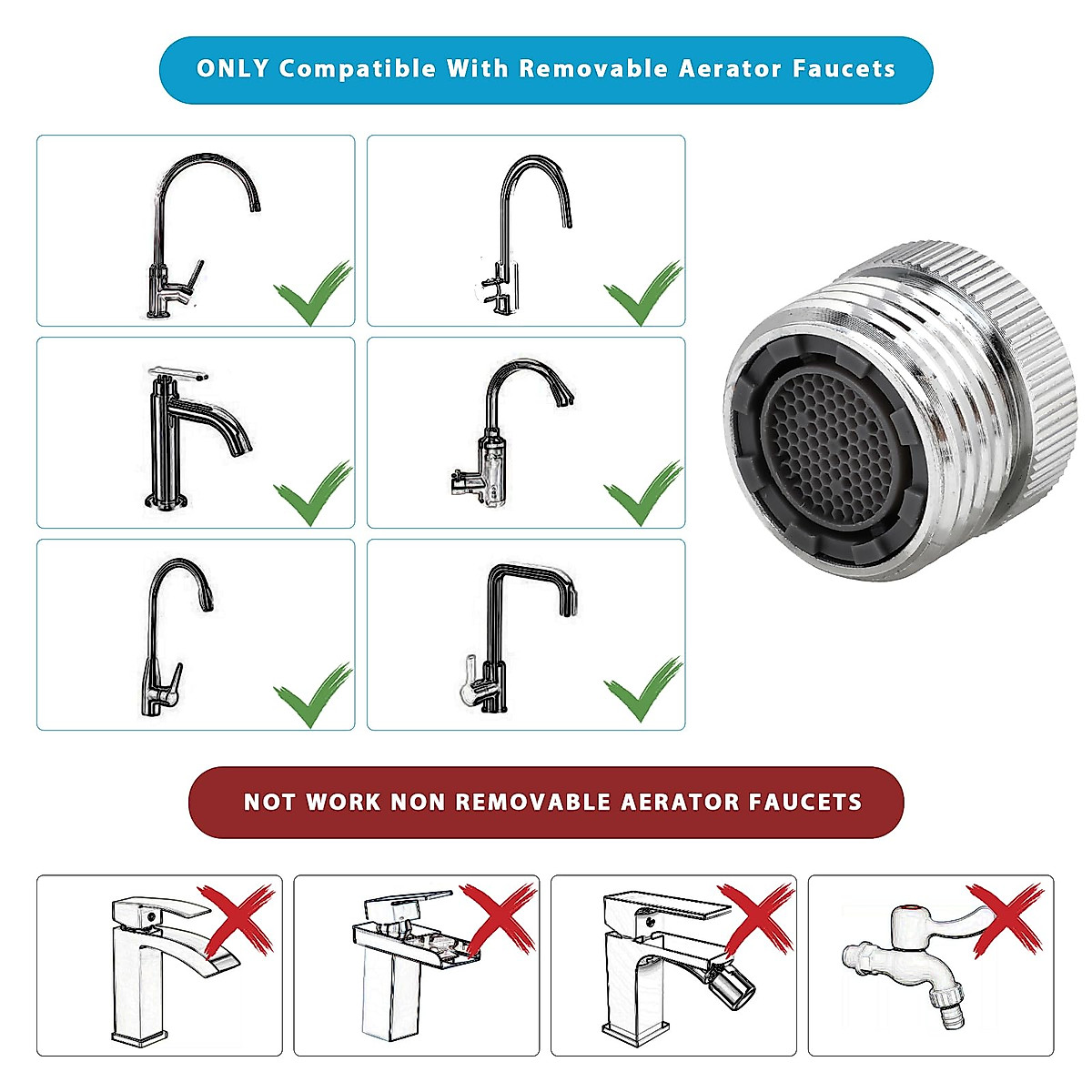 Faucet Adapter With Aerator,Faucet To Hose Adapter,Faucet Adapter For Garden Hose Connection Via Diverter 3/4" Ght Thread Chrome