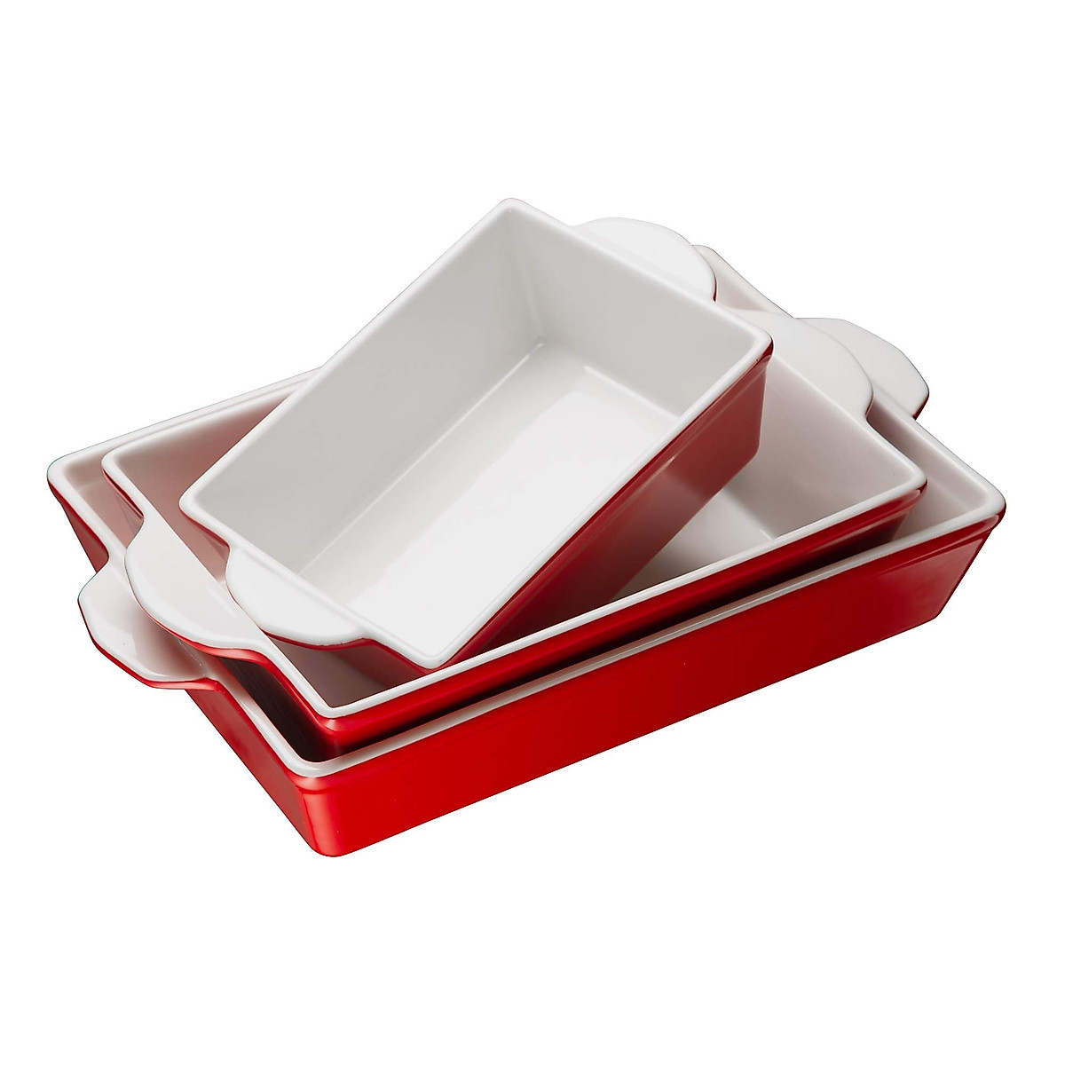 Kook Casserole Dishes for Oven, Ceramic Bakeware Set, Rectangular Baking Dishes, For Casseroles, Lasagna, Cake, Small, Medium & Large Pans, Microwave & Dishwasher Safe, Set of 3 (Cherry)