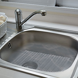 Qulable 2Pack Kitchen Sink Mat for Stainless Steel/Ceramic Sinks, PVC Eco-friendly Protectors for Bottom of Kitchen Sink, Adjustable, Fast Draining, Dots Design, 11.8x15.7 (Black Translucent)