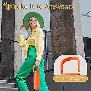 VUSIGN 30 oz Tumbler with Handle and Flip Straw, Stainless Steel Vacuum Insulated Water Bottle Travel Mug Thermal Cup for Home, Office, Car, Outdoors, Sports, Orange