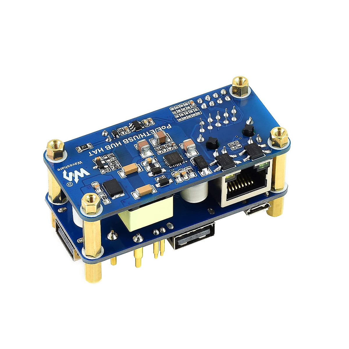 waveshare PoE Ethernet/USB HUB HAT Expansion Board for Raspberry Pi Zero/Zero 2 W/W/WH, with 1 RJ45 10/100M Ethernet Port, 3 USB Ports Compatible with USB2.0/1.1,802.3af-Compliant
