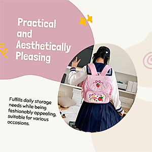 Aobiono Kawaii Strawberry Backpack Mini Cute Anime Aesthetic Pink Lace Polka Dot Small Bookbag Japanese Cartoon Fruit Bag