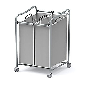 Simple Houseware Heavy-Duty 3-Bag + 2-Bag Laundry Sorter Cart, Silver