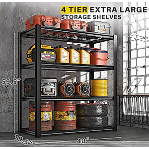 REIBII 40" W Garage Shelving 2240 LBS Storage Shelves Heavy Duty Shelving 4-Tier Adjustable Metal Shelves for Garage Shelves Rack Industrial Utility Shelf for Basement Warehouse,40" W X19.5 D X59.5 H