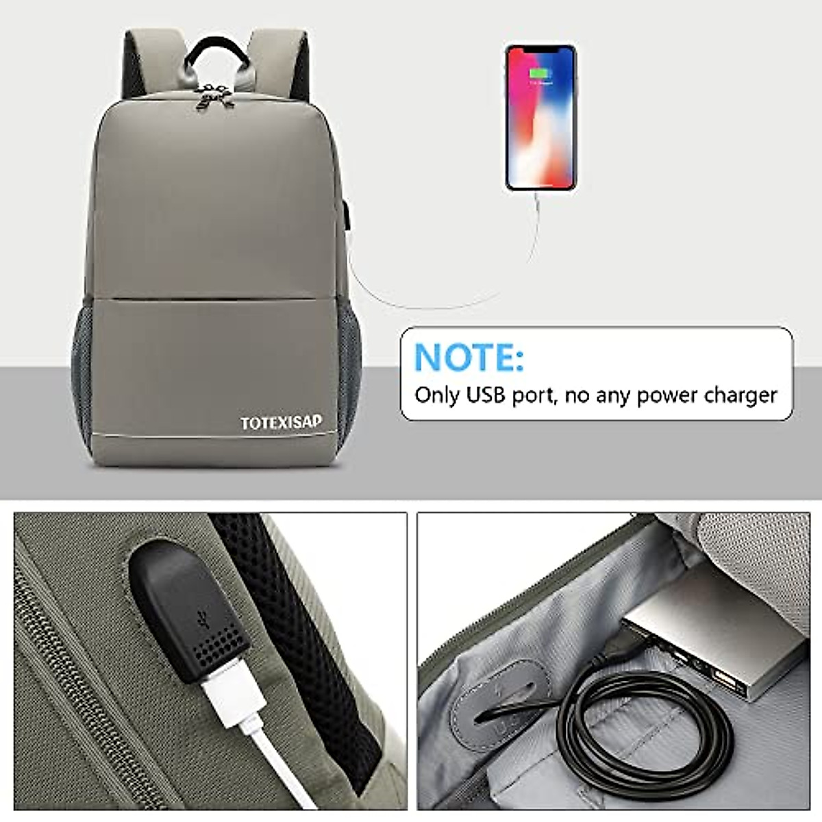TOTEXISAP Business Travel Laptop Backpack for Men Women 15.6 Inch Laptop Slim Waterproof Backpack with USB Charging Port