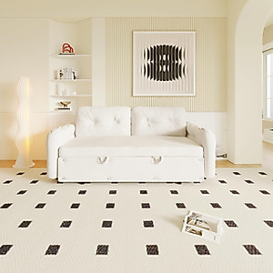 FocusOnHome 66.2" Queen Pull Out Sofa Bed, Hydraulic System Convertible Sleeper Sofa with Storage and 2 Soft Pillows, Tufted Button Upholstered Couch,Multi-Functional Velvet Loveseat Bed,Beige