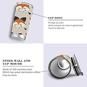 Wassud Cartoon Fox 20 oz Tumbler with Lid and Straw Stainless Steel Double Wall Vacuum Tumblers Insulated Travel Coffee Mug for Cold and Hot Drinks