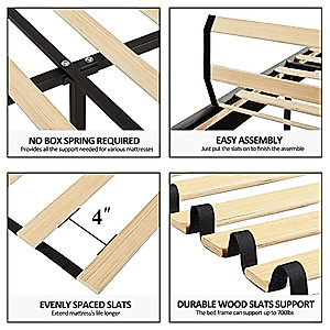 VECELO Full Size Platform Bed Frame with Height Adjustable Upholstered Headboard, Modern Mattress Foundation,Strong Wood Slat Support, No Box Spring Needed, Easy Assembly