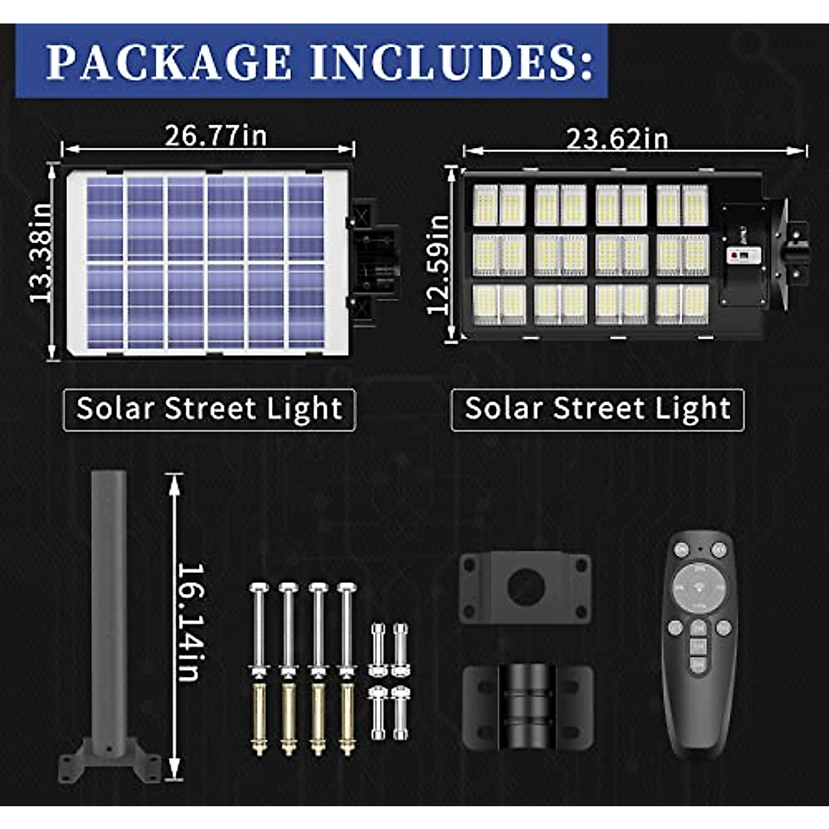 JAYNLT 1500W Solar Street Lights Outdoor, 200000LM 6500K Solar Parking Lot Lights Dusk to Dawn, IP67 Waterproof Solar Security Flood Lights with Motion Sensor for Yard, Garden, Parking Lot