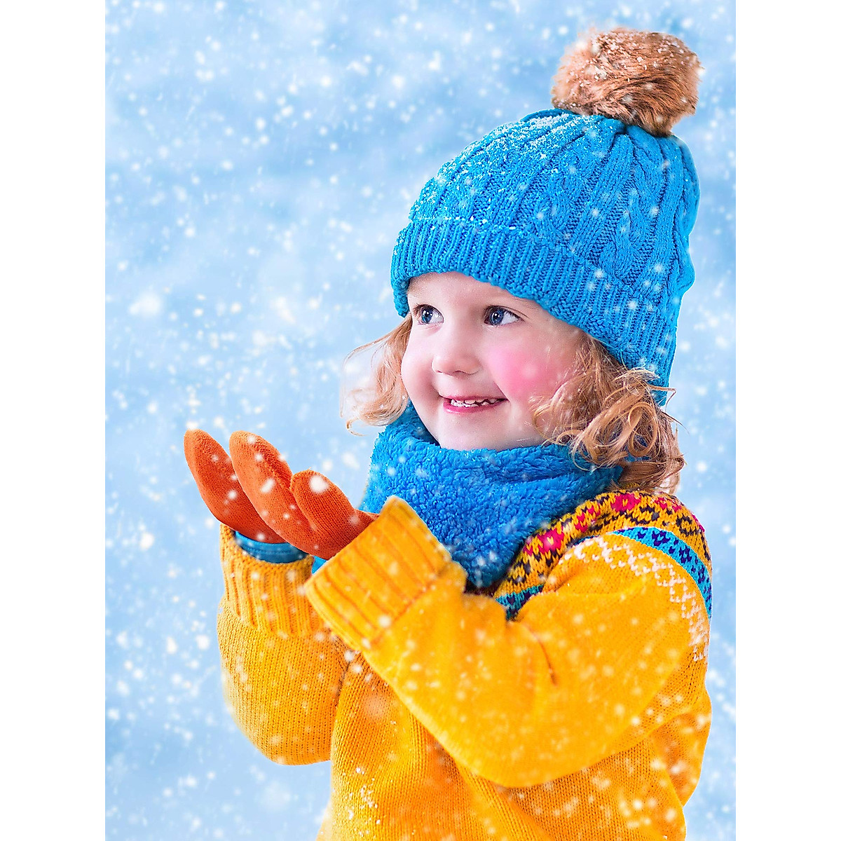 6 Pairs Winter Warm Knitted Mittens Gloves Stretch Mittens for Christmas Party Kids Toddler Supplies (Gray, Orange, Purple, Royal Blue, Blue, Rosy)