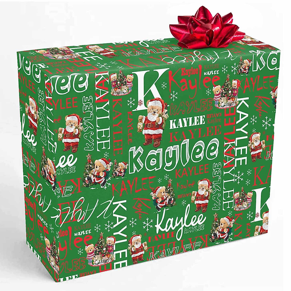 InterestPrint Custom Merry Christmas Wrapping Paper, Personalized Snowflake Green Wrap Paper Roll 58x23 Customized Gift Wrapping Paper Roll for Kids Girls Boys Baby 1 Roll