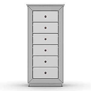 Bedroom Living Room Vertical Filing Cabinet, 6 Drawers,Jewelry Armoire With Silver Mirrored, & 16 Necklace Hooks, 2 Side Swing Doors