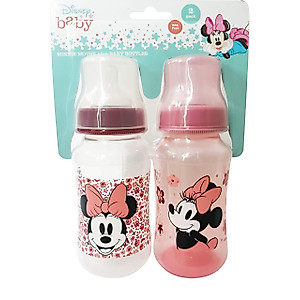 Cudlie Disney Baby Girl 11 oz Pack of 2 Baby Bottles, Minnie Mouse