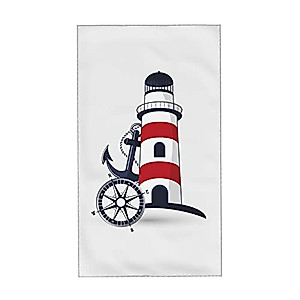 B TREE Nautical Theme Anchor Lighthouse Highly Absorbent Decorative Hand Towel Multipurpose for Bathroom Hotel Gym Spa Soft Fingertip Towels