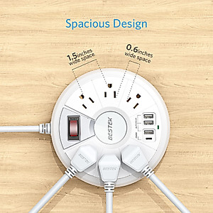 USB C Power Strip, BESTEK 6Ft Extension Cord with 6-Outlet 4 USB Ports(1 PD 20W USB C, 3 USB A), Surge Protector Power Strip with Overload Protection for Dorm, Home, Office, 220J