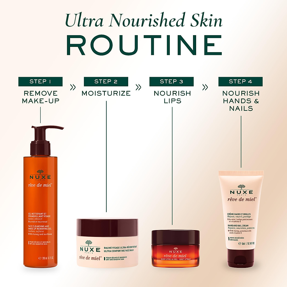 Nuxe Rêve de Miel Facial Cleanser & Makeup Removing Gel - Soothing Softening Cleanser with Honey & Sunflower - 6.7 fl.oz