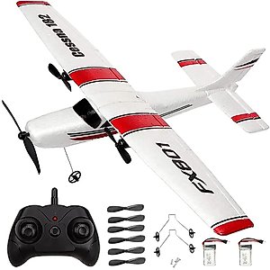 RC Plane Remote Control Airplane - PLRB Toys 2.4Ghz 2 Channels DIY RC Airplane Radio Control Cessna 182 Aircraft EPP Foam Glider Toys (Two Batteries)