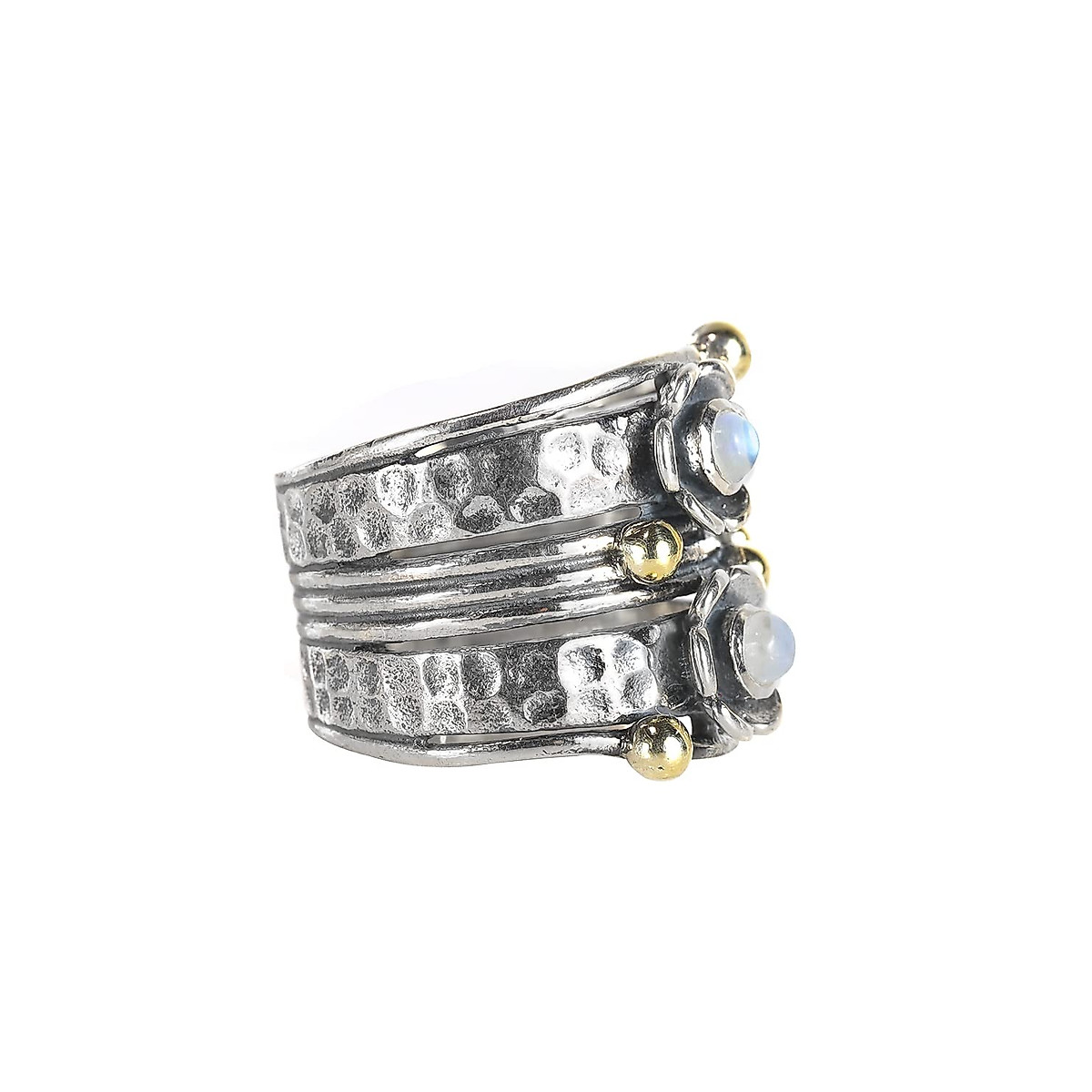 YoTreasure Moonstone 925 Sterling Silver Brass Wide Band Statement Ring Jewelry