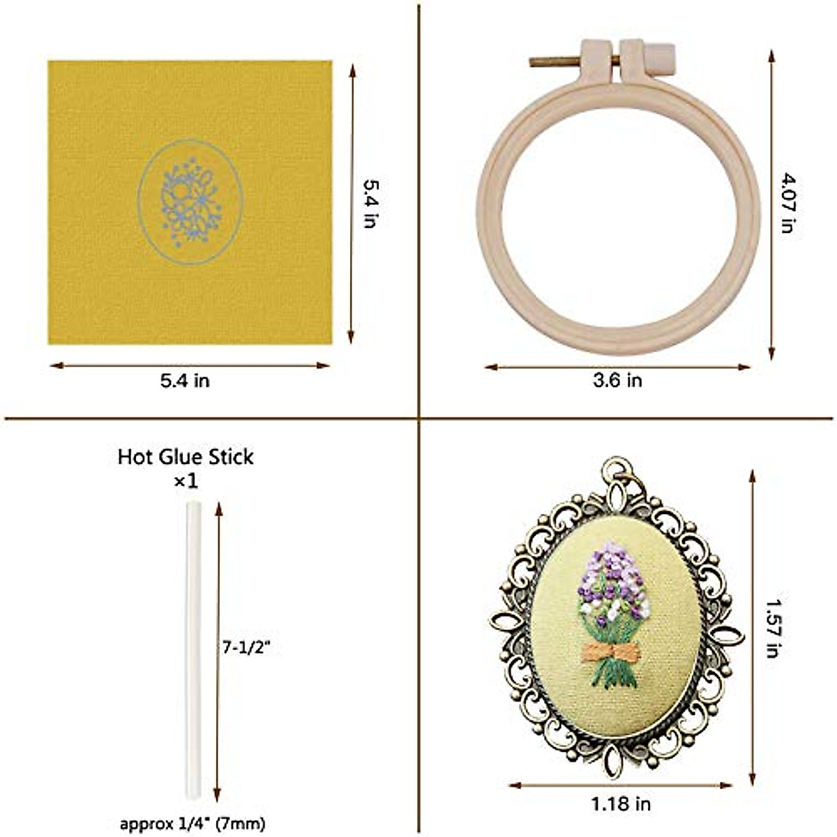 ZOCONE 4 Packs Embroidery Necklace Kit, Embroidery Pendant Kit Mini Cross Stitch Kit with Hoop, Necklace, Pendant, Stamped Pattern Cloth, Instructions, etc, Embroidery Kit for Adults