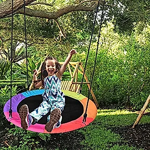 Round Outdoor Swing,40 Inch Tree Swing with Adjustable Multi-Strand Ropes | Round Outdoor Play & Swing Sets Suitable for Park, Backyard, Playground Linshesf