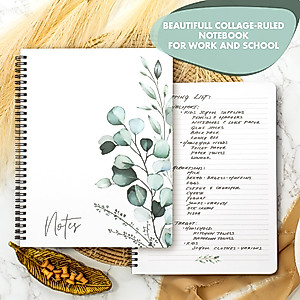 ZICOTO Aesthetic Spiral Notebook Journal For Women - Cute Greenery 10.5" x 8.5" College Ruled Notebook With Large Pockets, Lined Pages and Hardcover - Perfect to Stay Organized at Work or School