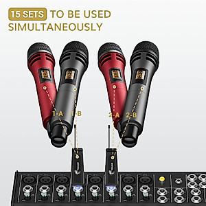 TONOR Wireless Microphones, UHF Dual Karaoke Microphone System, Microfonos Inalambricos with Rechargeable Receiver, Cordless Dynamic Mic Micro Set for Singing, Wedding, DJ, Party, Speech TW320 Red