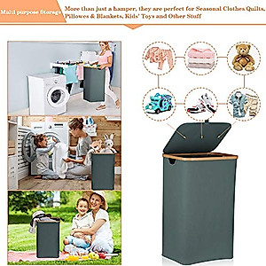 BEENLE 82L Bamboo Large Laundry Hamper with Lip and Detachable Laundry Bags, Dirty Clothes Basket with Lid & Handles, Collapsible Laundry Baskets Bedroom Washing Bin for Clothing Organization Toys