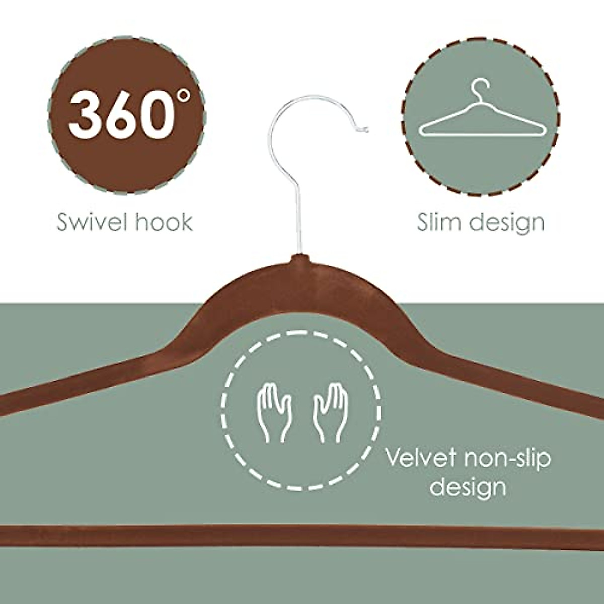 Home Basics Velvet Clothes Hangers (Pack of 10), Brown Felt Hangers for Tops, Jackets, Dresses, and Pants | Contoured Hangers with Notches | Ultra-Thin Space Saving Clothes Hangers