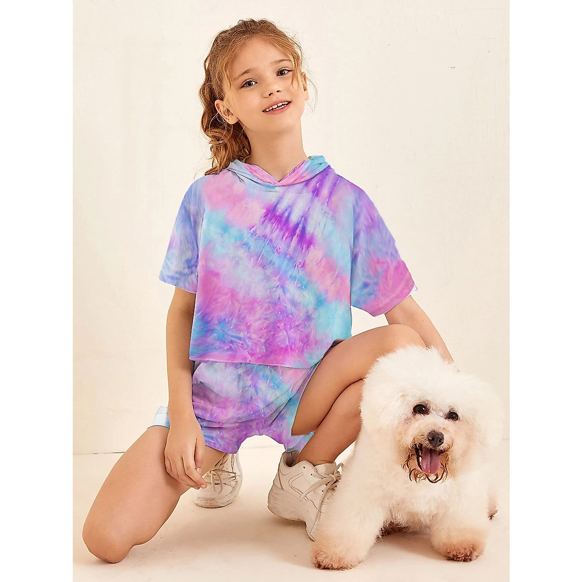 Girls Tie Dye Jogger Set Clothes Outfits Suits Tracksuits Sweatsuits Activewear Crop Tops Hoodies Shorts Sets Size 10/12