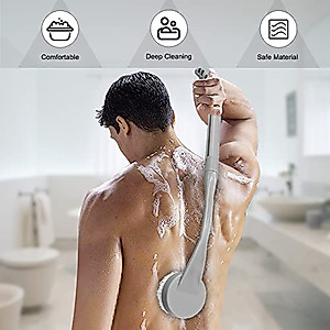 Back Brush Long Handle for Shower, 20.5” Bath Brush, Back Scrubber, Shower Body Brush with Curved Handle for Elderly Disabled, Limited Mobility, Frozen Shoulder,Men and Women