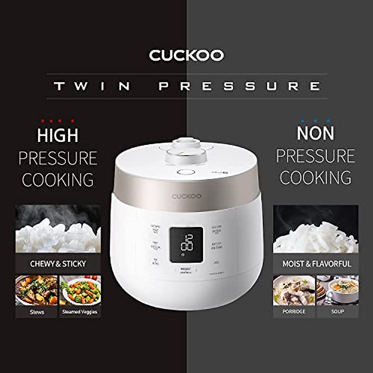 CUCKOO CRP-ST1009F 10-Cup (Uncooked) Twin Pressure Rice Cooker & Warmer 12 Menu Options: High/Non-Pressure Steam & More, Made in Korea,White