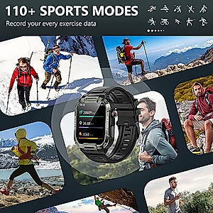Jireausty Smart Watch for Men - 1.85“ Military Smart Watches IP68 Waterproof Smart Watches with Bluetooth Call Outdoor Tactical Sports Rugged Fitness Tracker Watch for iPhone Android