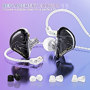 BASN MMCX in Ear Monitor Headphones, Musicians Triple Driver Noise Isolating Earphones with 2 Upgraded Detachable Cables (Black)