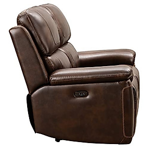 Signature Design by Ashley Wentler Traditional Tufted Leather Power Reclining Loveseat with Adjustable Headrest, Dark Brown