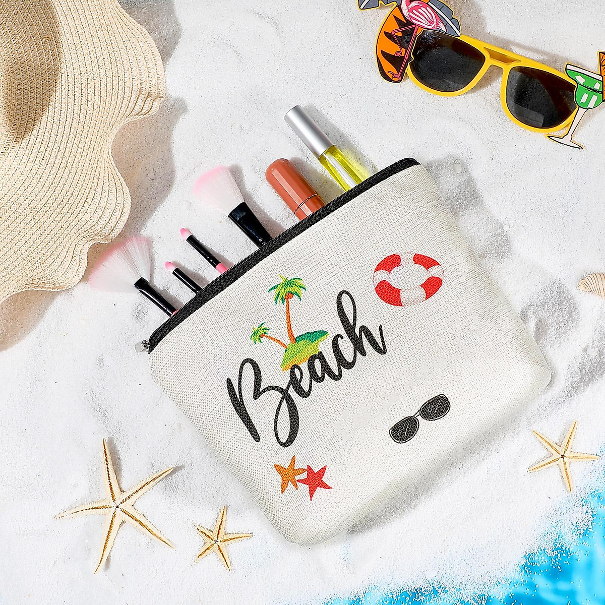 Yilloog 6 Pieces Beach Cosmetic Bag for Women Beach Makeup Bag Accessories Travel Organizer Bag Pouch Presents for Women Kids Gifts