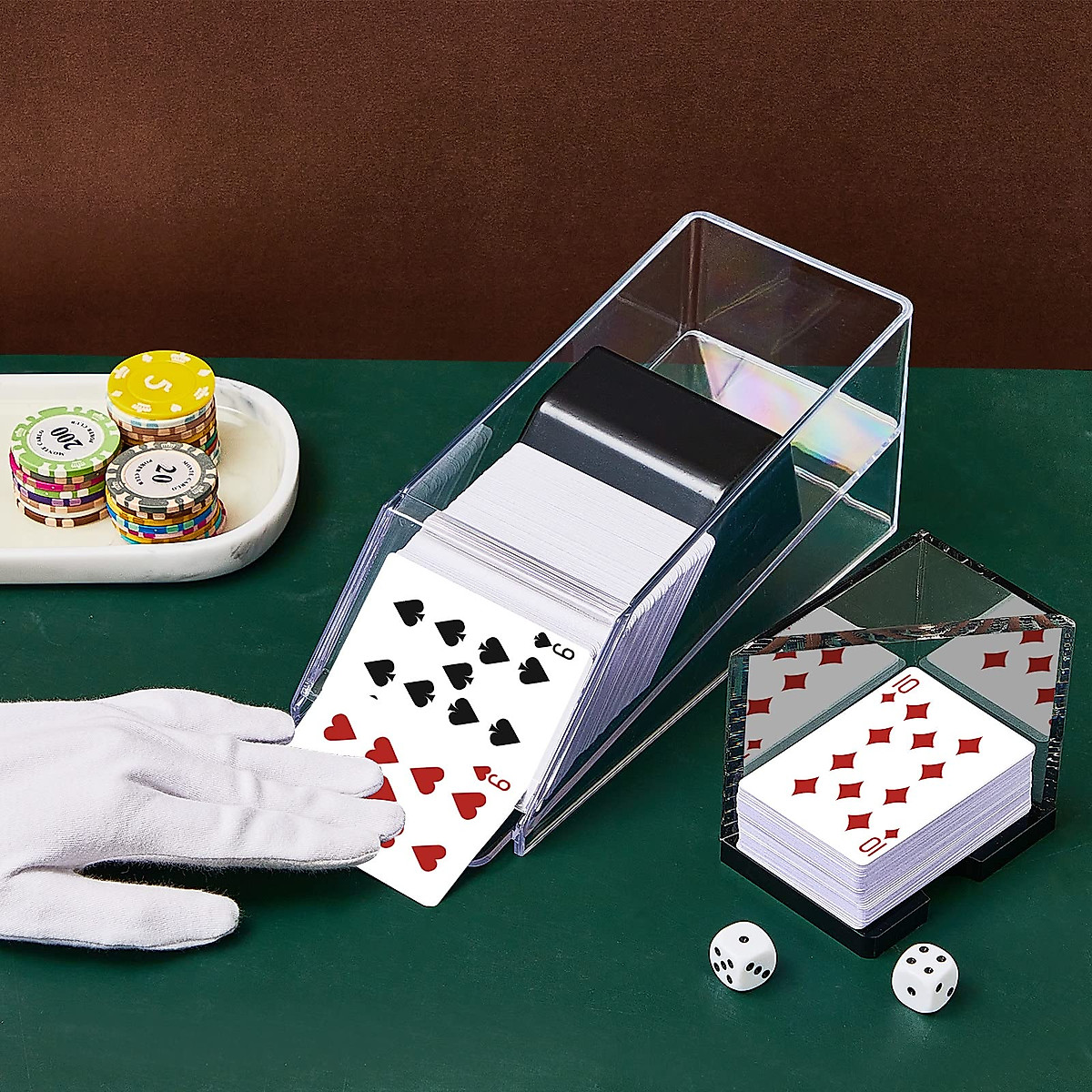 Honoson Blackjack Shoe and Discard Tray Clear Acrylic Blackjack Dealing Shoe Card Dispenser for Playing Cards Discard Holder Trays for Game Poker Accessories(4 Deck)