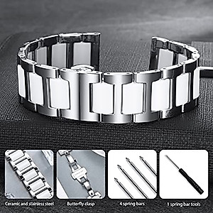 BINLUN Women'sWatch Band Stainless Steel Ceramic Replacement Watch Bracelet Polished Strap 12mm/14mm/16mm/18mm/20mm/22mm with Butterfly Buckle 6 Colors