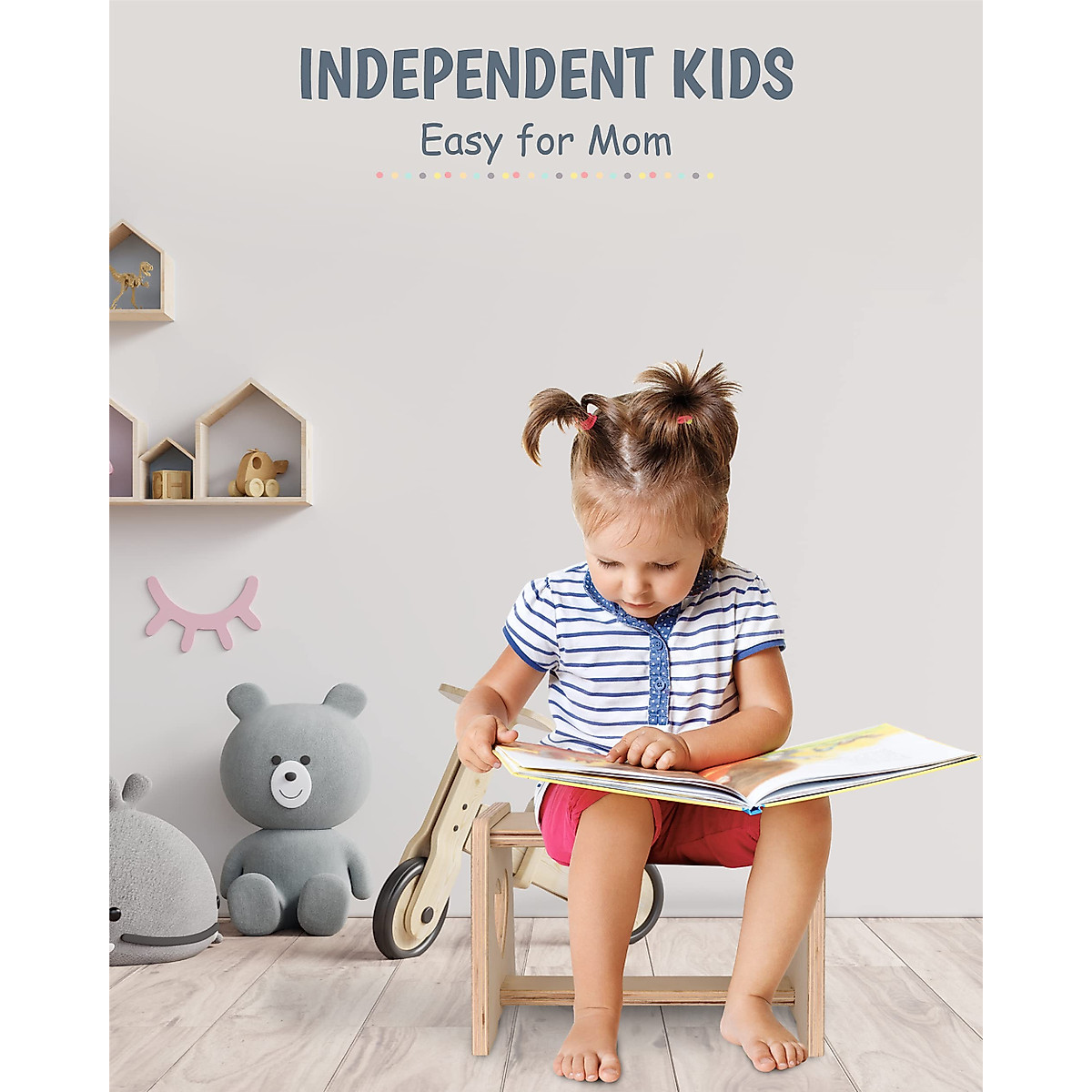 Wooden Toddler Step Stool for Kids 2 Pack - Non Slip Unfinished Wood Single Step Stools for Children - Ideal for Child Toilet, Bathroom, Kitchen, Sink, Potty Stool - Holds 200lbs