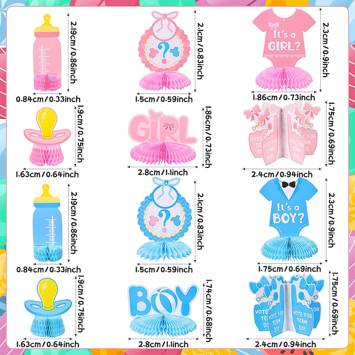 12 Pieces Baby Gender Reveal Honeycomb Table Centerpieces 3D Gender Reveal Hanging Decoration Gender Reveal He or She Boy or Girl Baby Shower Pregnancy Announcements Decor Newborn Party Supplies