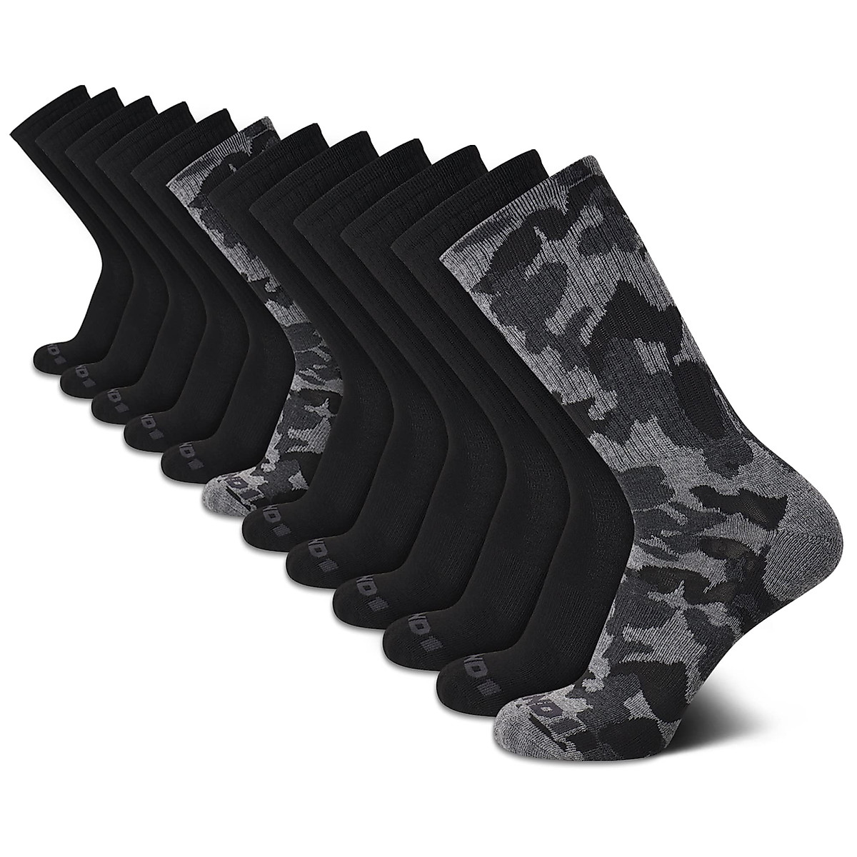 AND1 Men's Athletic Arch Compression Cushion Comfort Crew Socks (12 Pack), Size 6-12.5, Black Camo