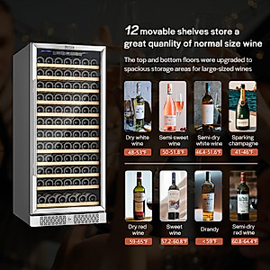 Empava 24" Refrigerator 127 Bottles Single Zone Built in or Freestanding Compressor Fridge Chiller Wine Cooler with Wood Shelves, 24 Inch, Stainless Steel