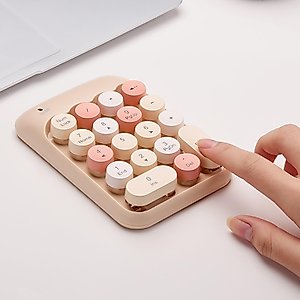 Lomiluskr Wireless Numeric Keypad with 2.4G USB Receiver, Cute Colorful Round Keycaps, Portable Financial Accounting Numpad Number Keyboard, Suitable for PC, Laptop (Milk Tea)