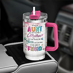 99OWL Aunt Gifts, Women Handle Yellow Camelia Simple Stainless Cups Coffee Auntie Steel Parade Rose Tumblers For, Tumbler 40 Oz With Handle Lid And Straw, Aunt Rainbow Color Floral